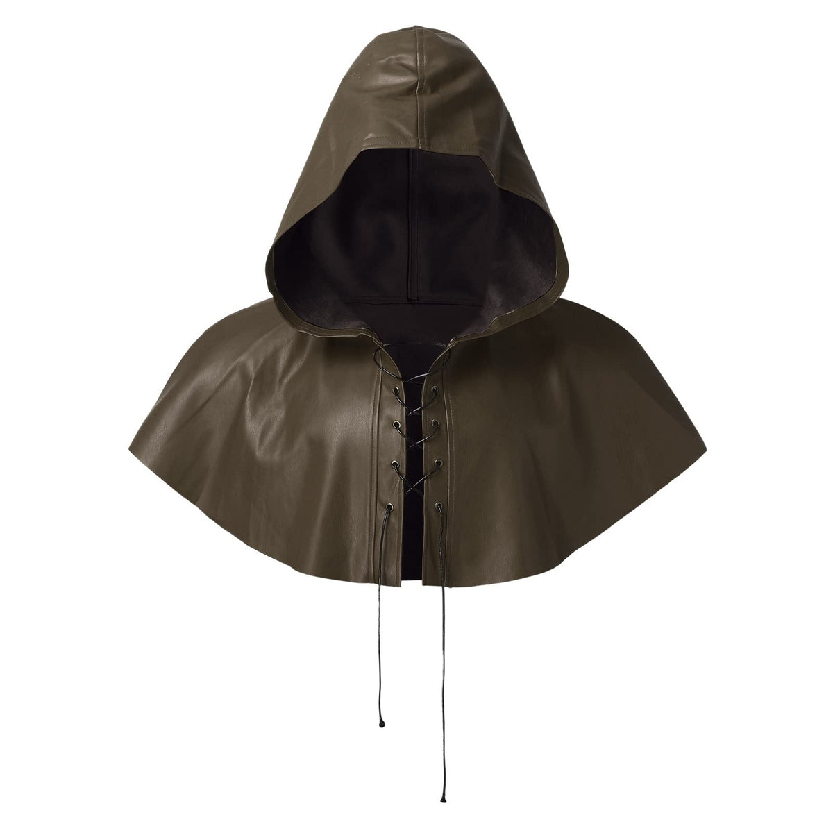 Men Leather Hood Hunter Vintage Lace Up Cowls Medieval Renaissance Cap